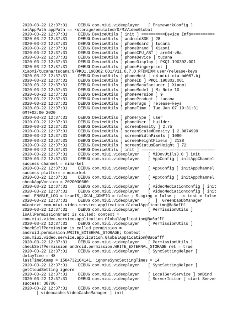 Log Entries Documenting the Initialization of an Android Video Player Application | PDF | Proxy ...