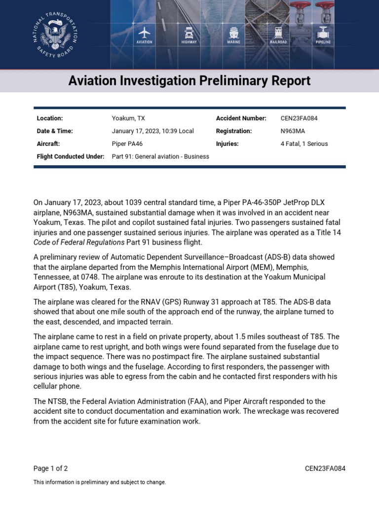 Aviation Investigation Preliminary Report | PDF | Aircraft | Aviation