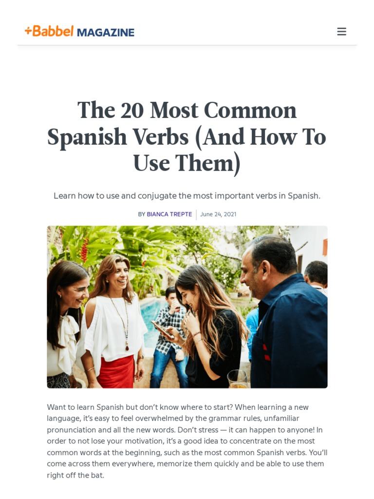 The 20 Most Common Spanish Verbs (And How To Use Them) | PDF