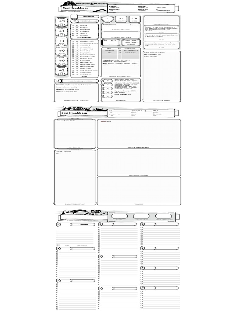 Character Sheet Dungeons & Dragons - D&D 5 | PDF | Role Playing Games ...