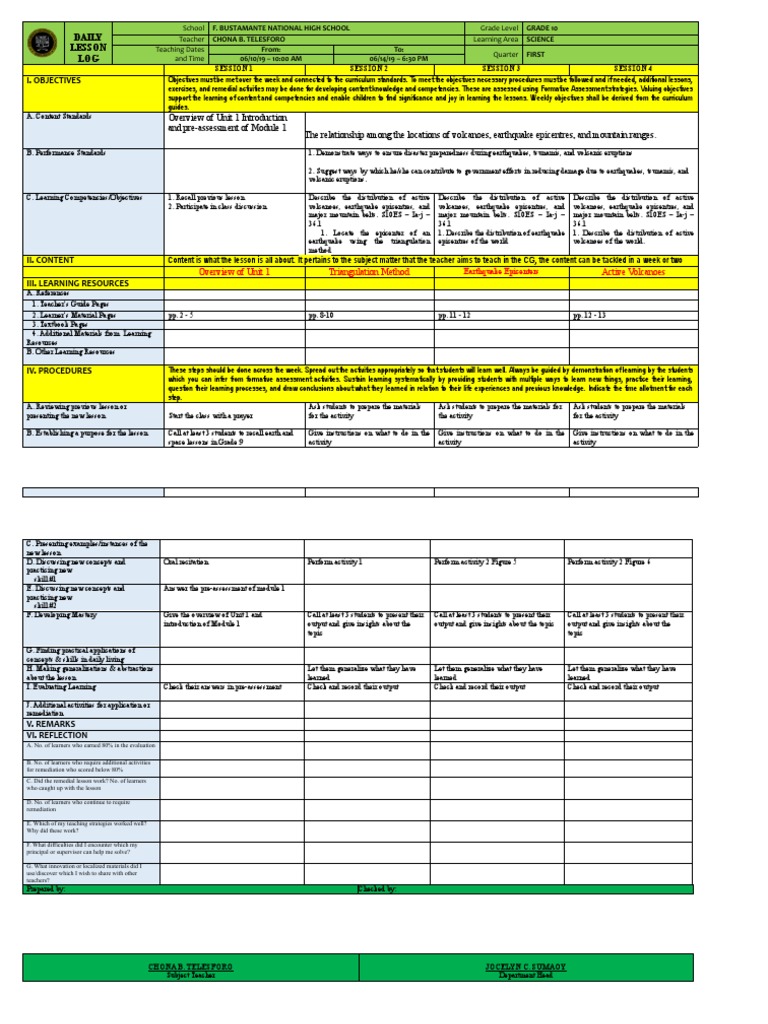 Grade 10 Science: Earthquake & Volcano Lesson Plan | PDF | Plate ...