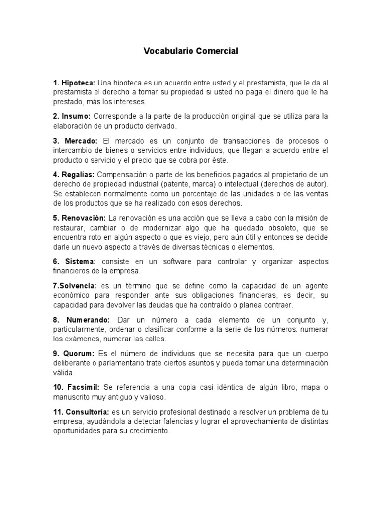 Vocabulario Comercial | PDF