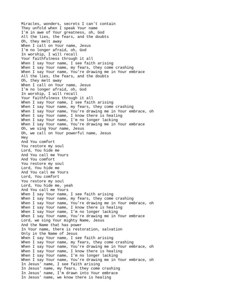 When I Say Your Name Lyrics | PDF
