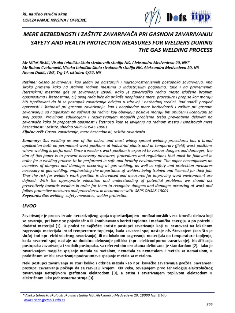 Milos Ristic - Mere Bezbednosti I Zastite Zavarivaca Pri Gasnom ...