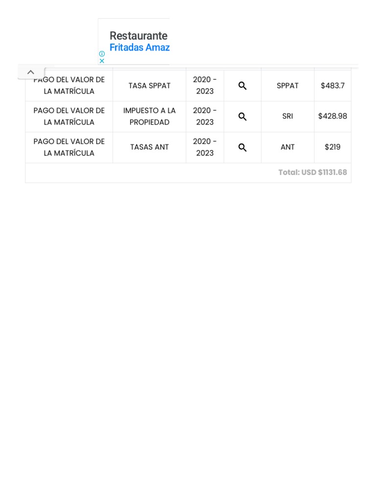 Consultar Valor A Pagar Matrícula SRI 2023 - ANT Ecuador | PDF