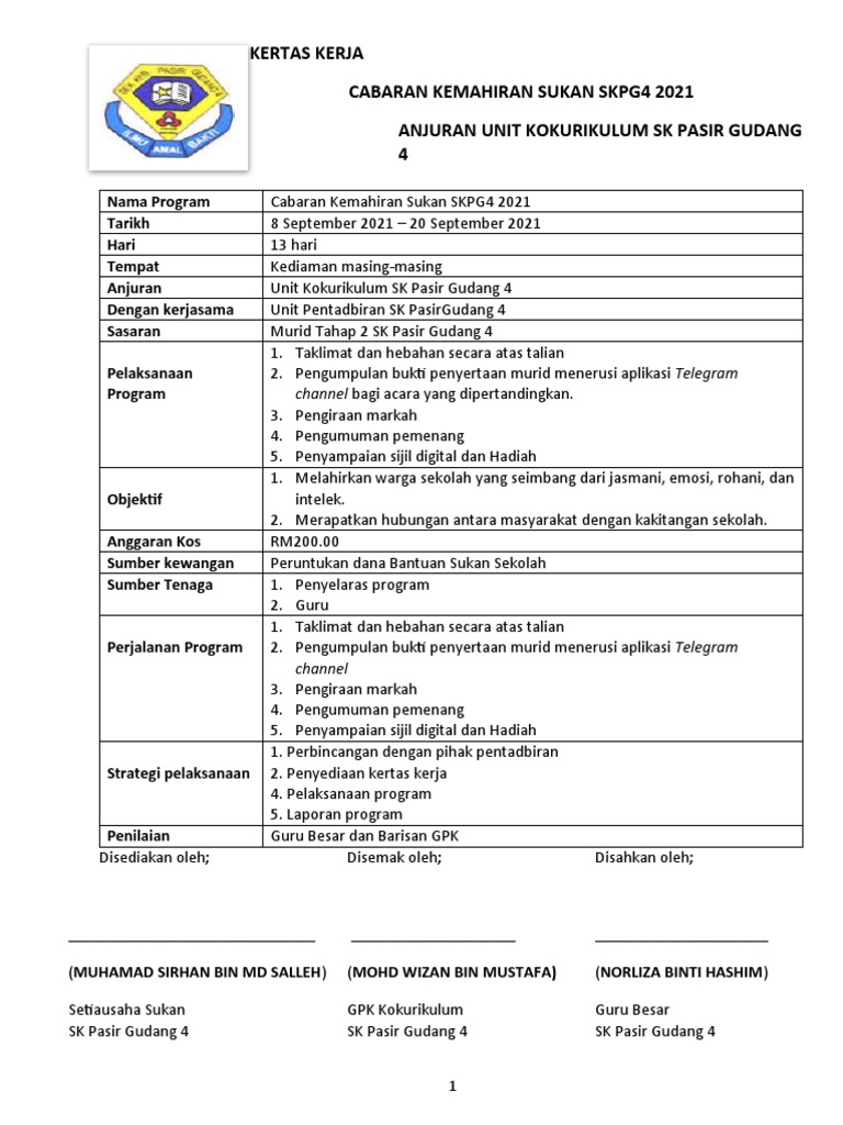 Kertas Kerja Pertandingan CKS 2021 SKPG4. | PDF