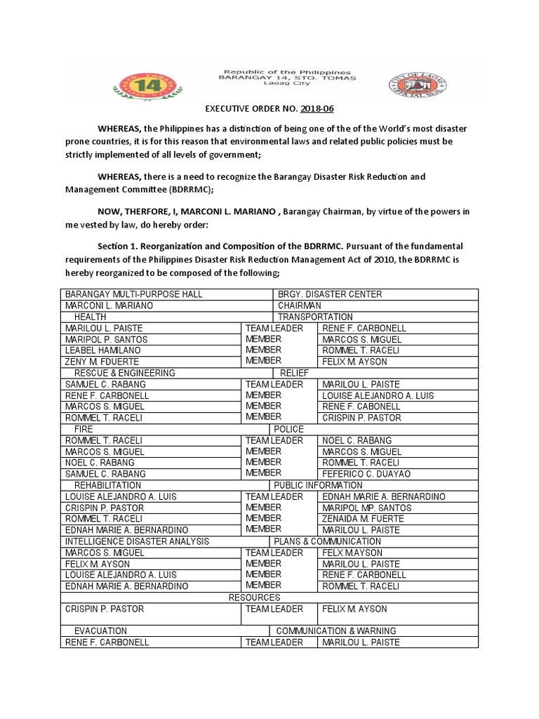 Eo BDRRMC | PDF | Securities | Public Sphere