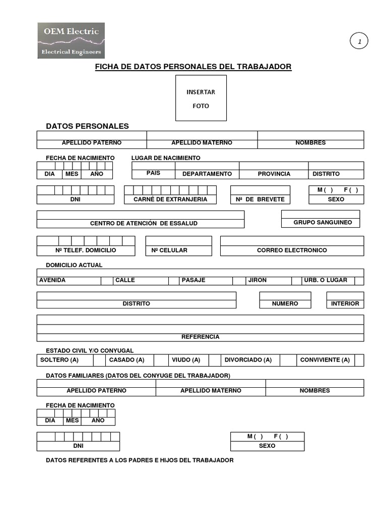 Ficha de Datos Personales Del Trabajador - Oem | PDF
