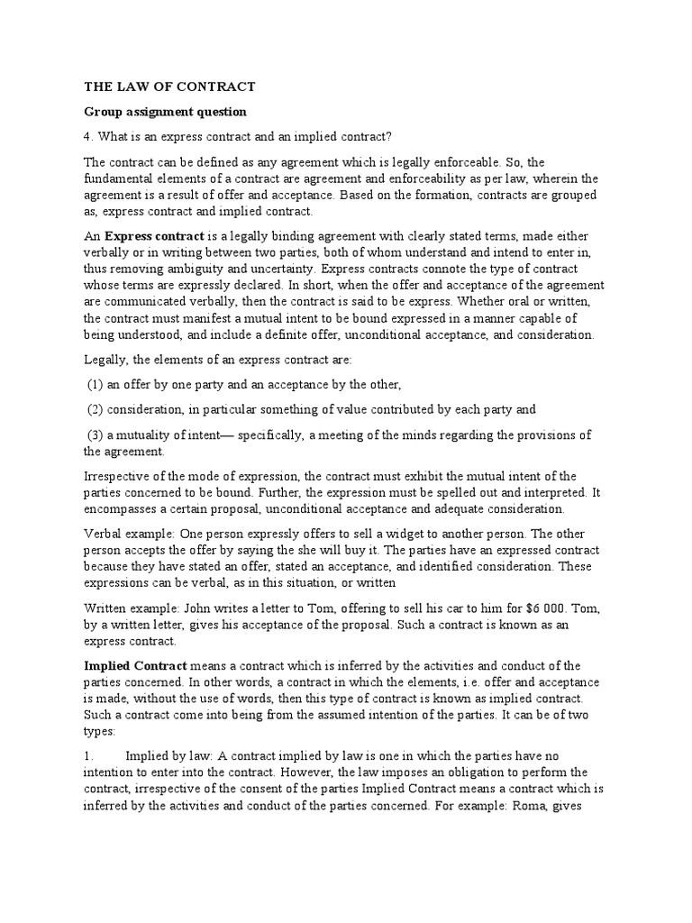 Express vs. Implied Contracts Explained | PDF | Offer And Acceptance | Justice