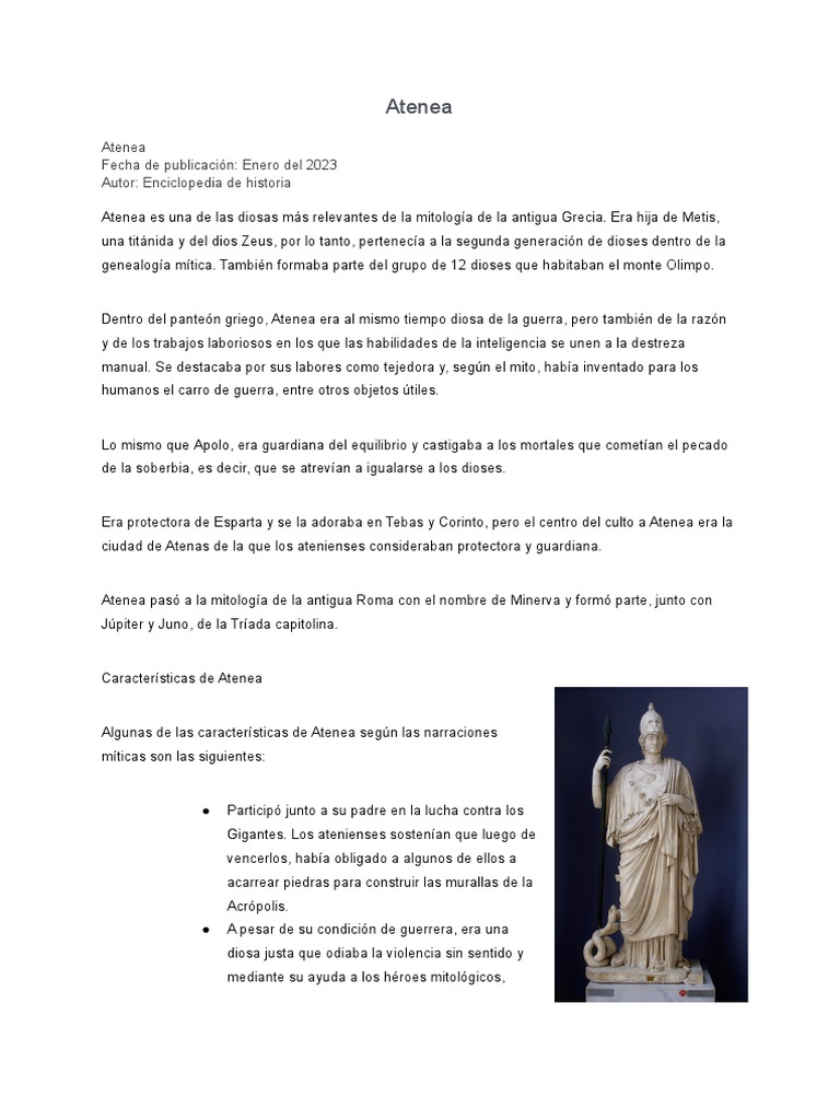 Atenea: Diosa de Guerra y Sabiduría | PDF | Atenea | Zeus