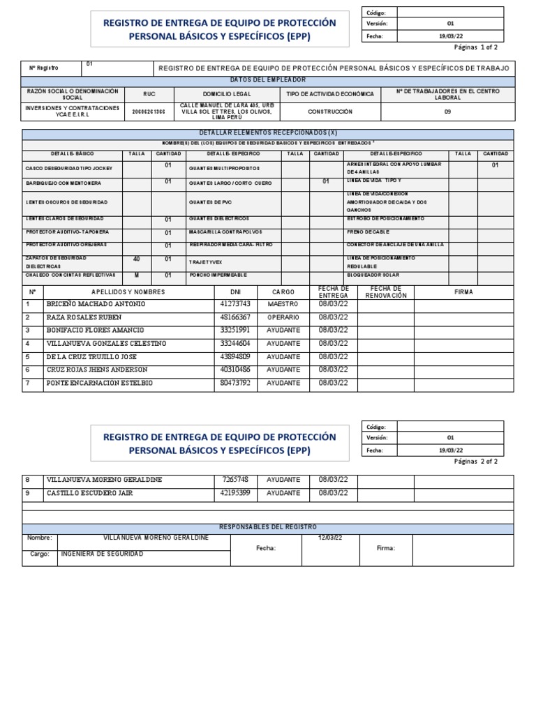 Formato de Entrega de EPP | PDF