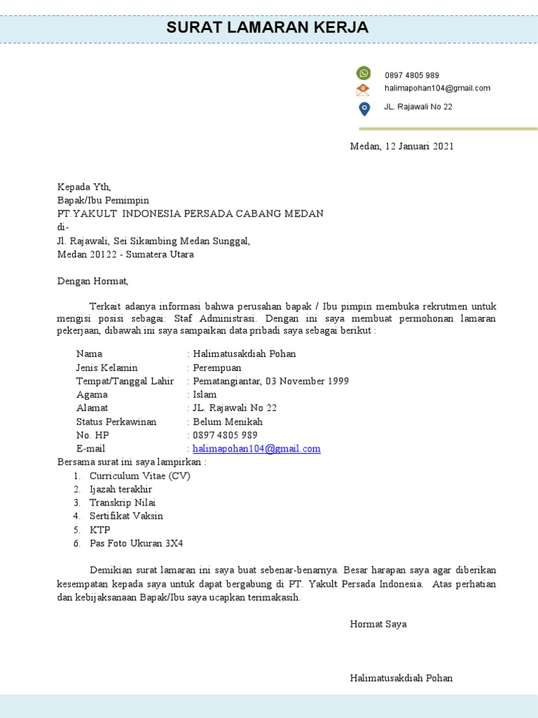 Surat Lamaran Kerja | PDF
