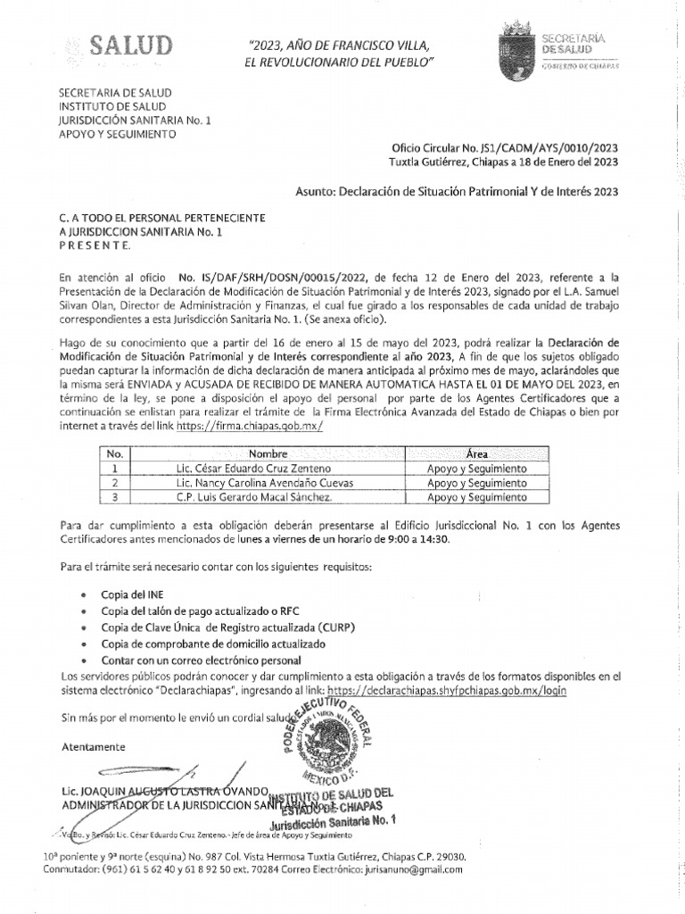 Oficio 2023 de Decl. Patrim. | PDF