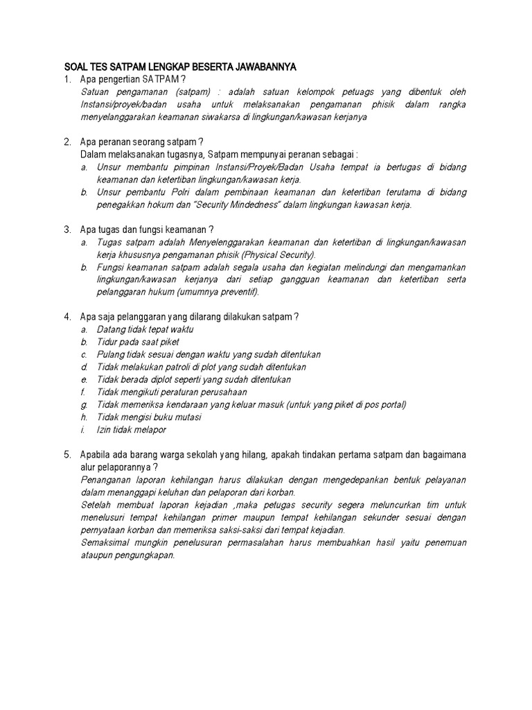 Soal Tes Satpam Lengkap Beserta Jawabannya | PDF