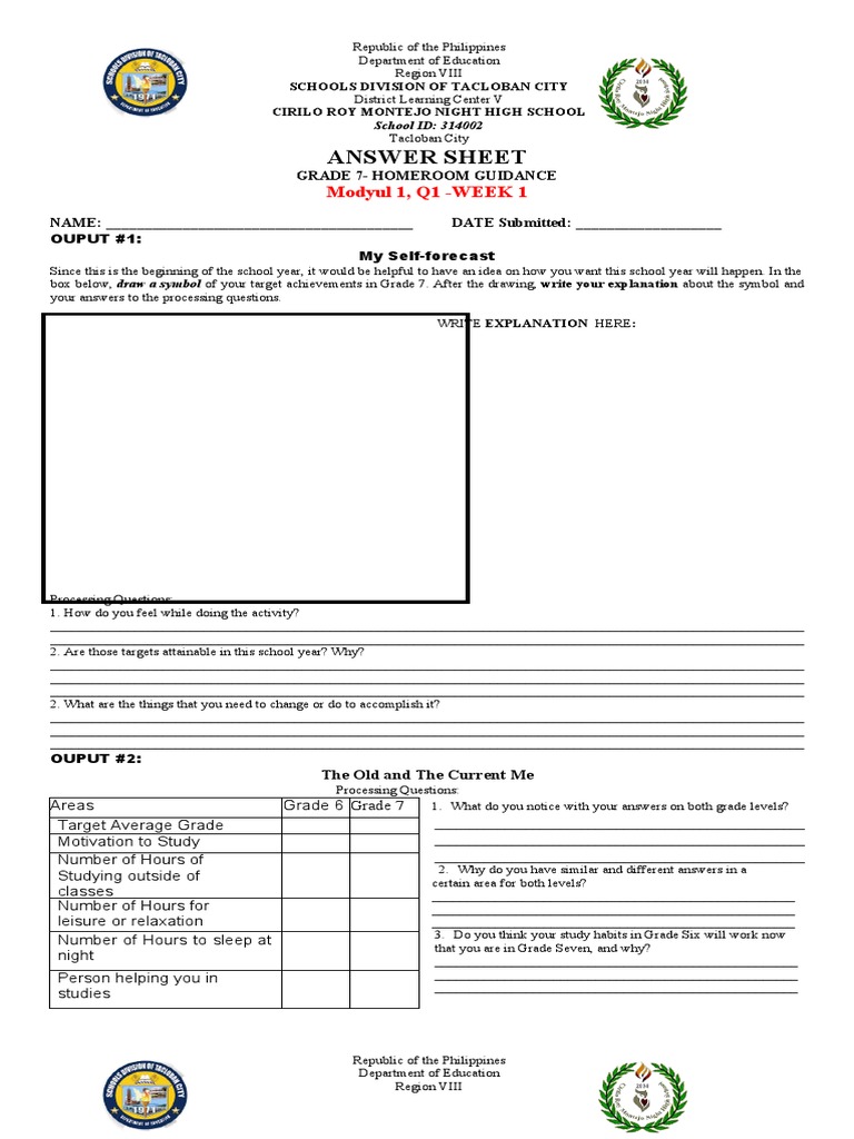 Q1answer Sheet Homeroom Guidance Grade 7 | PDF