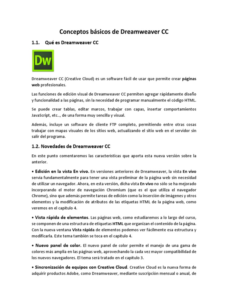 Conceptos Básicos de Dreamweaver CC | Descargar gratis PDF | Adobe ...