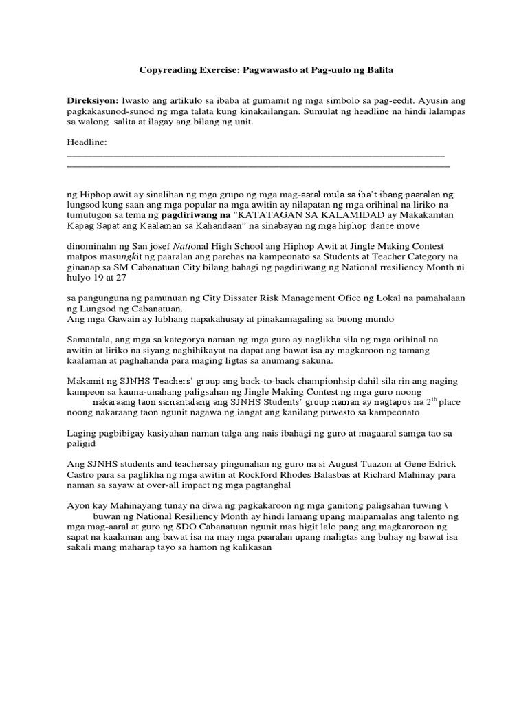 Copyreading Exercises 2022 Filipino | PDF