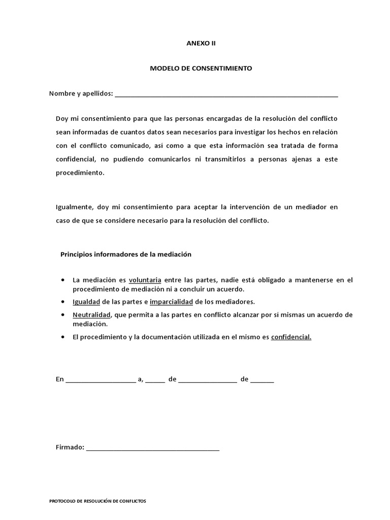 Modelo de Consentimiento Mediacion | PDF