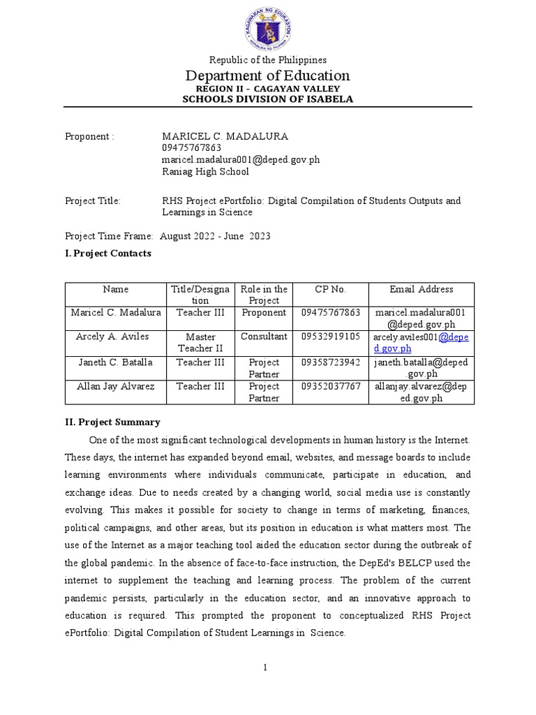 RHS Project EPortfolio Digital Compilation of Students Outputs and Learnings in Science | PDF ...