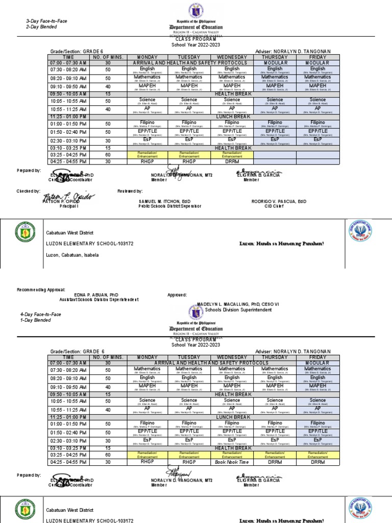 Grade 6 Class Program 2022-2023 | PDF | Academic Degree