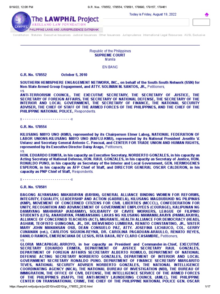 Southern Hemisphere vs. Anti-Terrorism G.R. Nos. 178552, 178554, 178581 ...