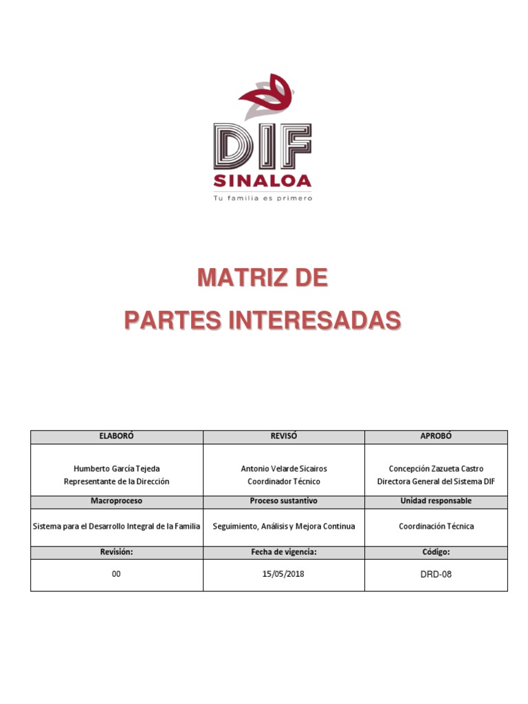 DRD-08 Matriz de Partes Interesadas | PDF