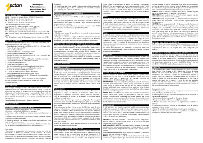 Manual Central AC4 Flex | Download grátis PDF | Tempo | Motores