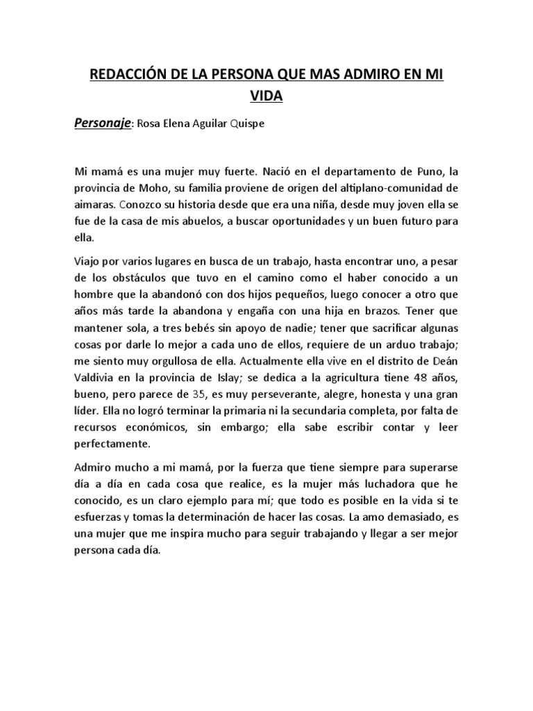 Redacción de La Persona Que Mas Admiro en Mi Vida | PDF