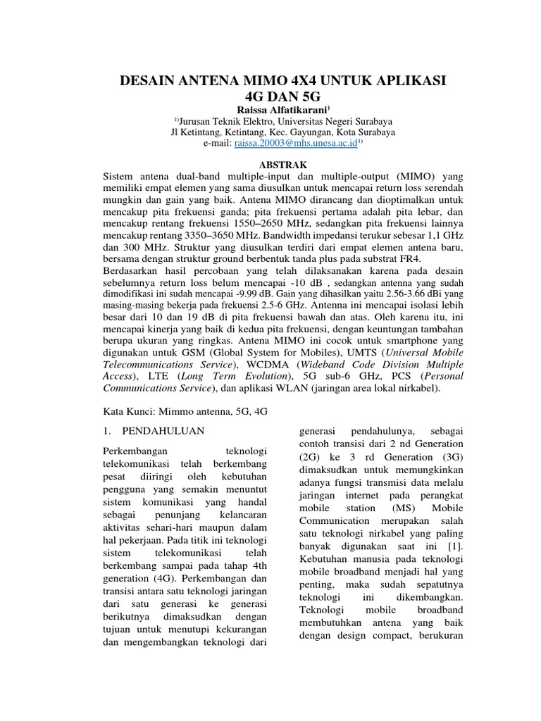 Desain Antena Mimo 4X4 Untuk Aplikasi | PDF