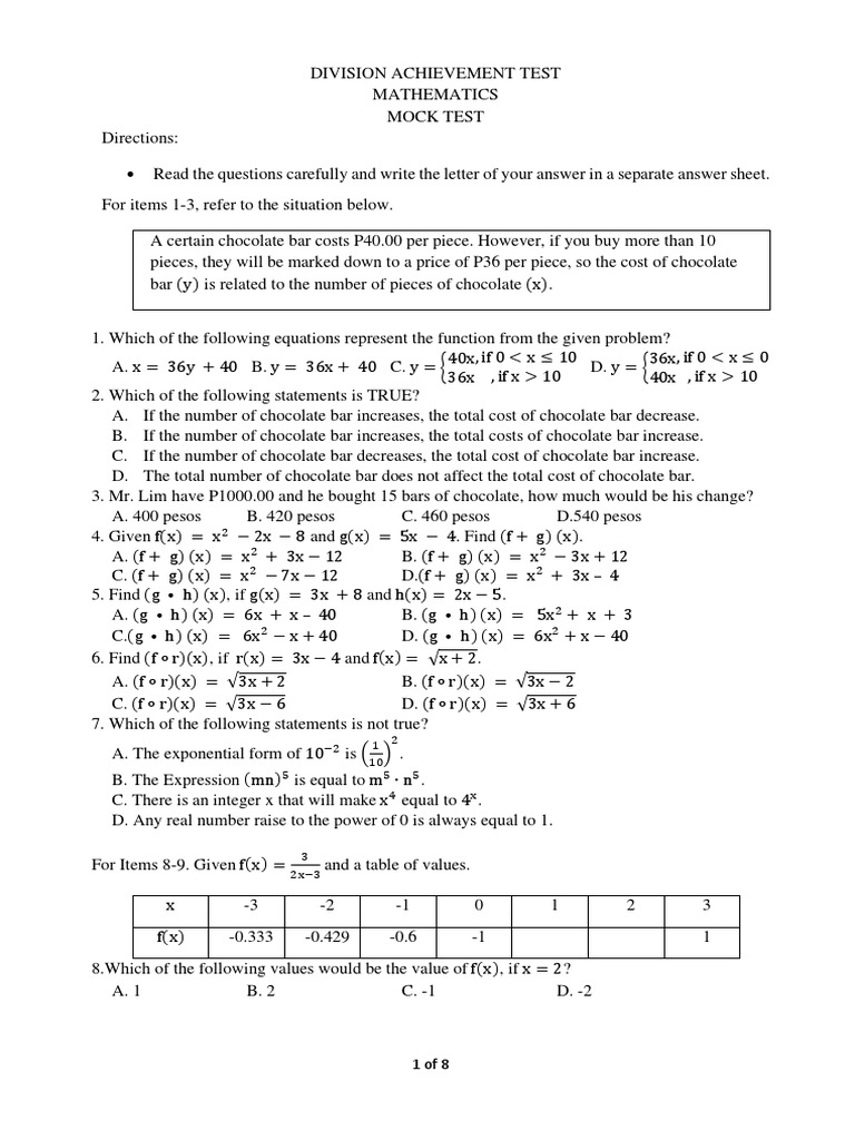 Mathematics 12 Mock Test | PDF