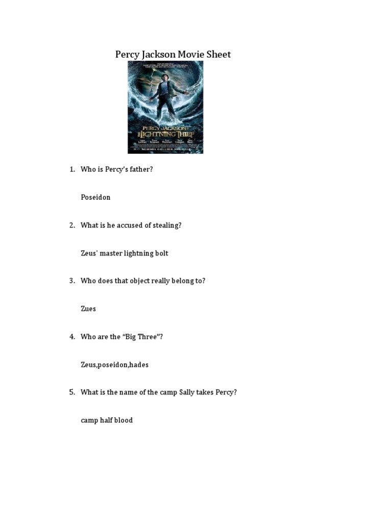 JAURY MARTINEZ - Percy Jackson Movie Worksheet | PDF