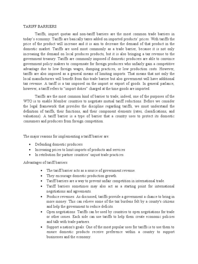 Tariff and Non Tariff Barriers | PDF | Non Tariff Barriers To Trade ...