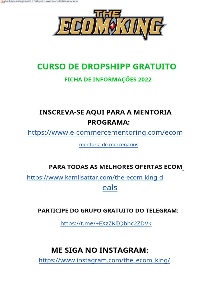 FREE DROPSHIPPING COURSE 2022 CHEAT SHEET - En.pt | PDF | Publicidade ...