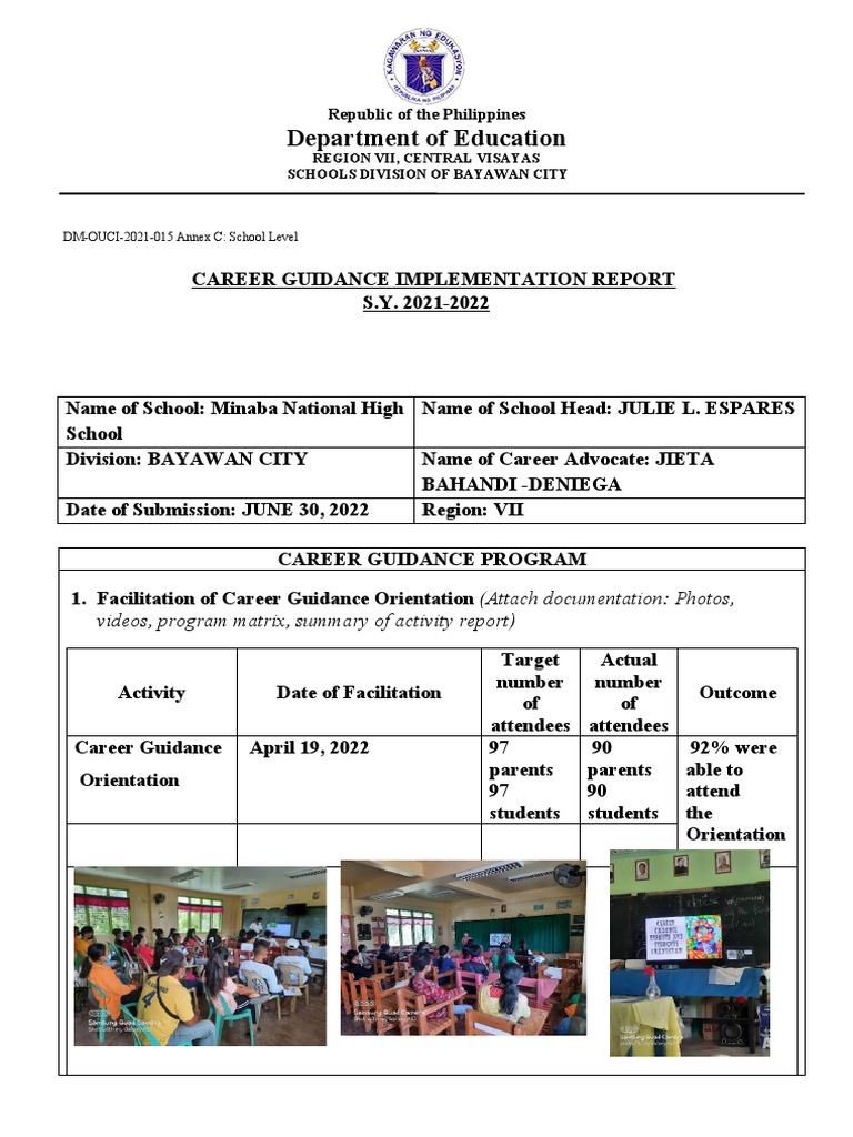 Annex C Career Guidance Implementation Report | PDF | Learning ... Annex C Career Guidance Implementation Report | PDF | Learning ...
