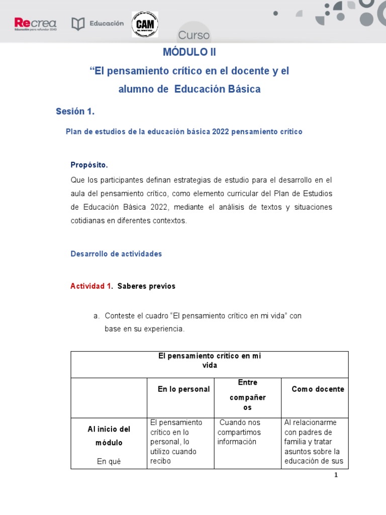 MODULO II Completo | PDF | Pensamiento | Pensamiento crítico