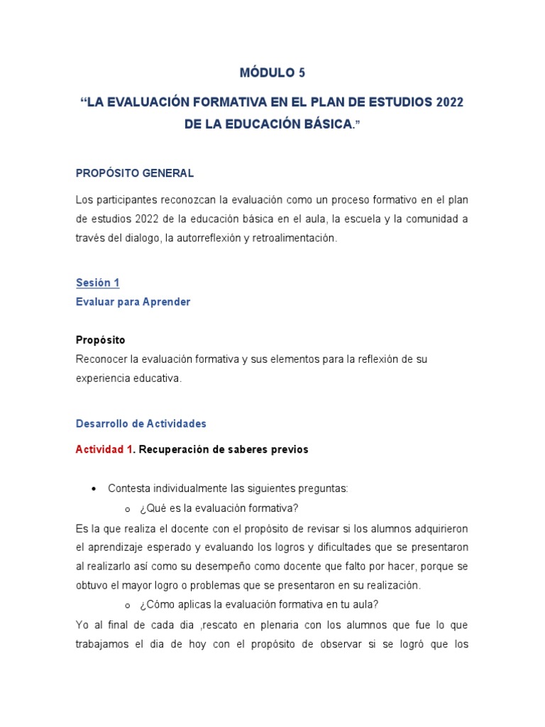 Reconociendo la evaluación formativa en el Plan de Estudios 2022 de la ...
