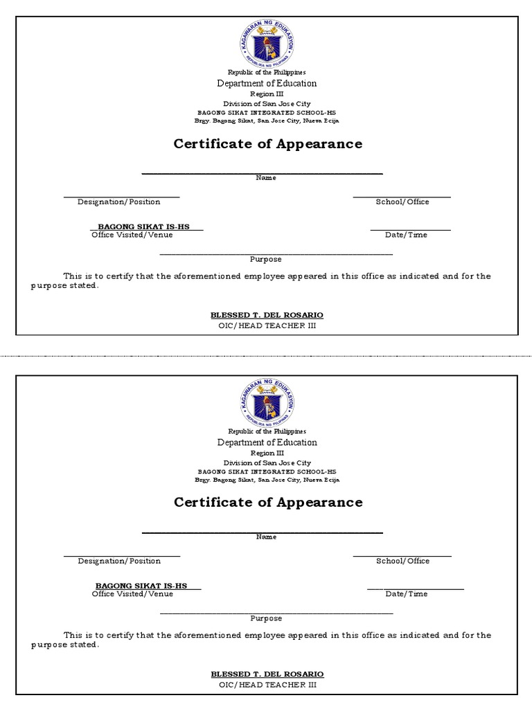 Certificate of Appearance-Template | PDF