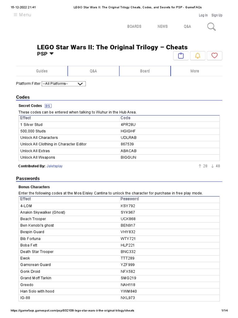 LEGO Star Wars II_ The Original Trilogy Cheats, Codes, and Secrets for ...