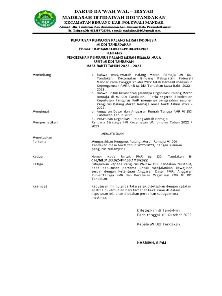 Sk. Pengurus PMR Min 2 Polman 2022 | PDF