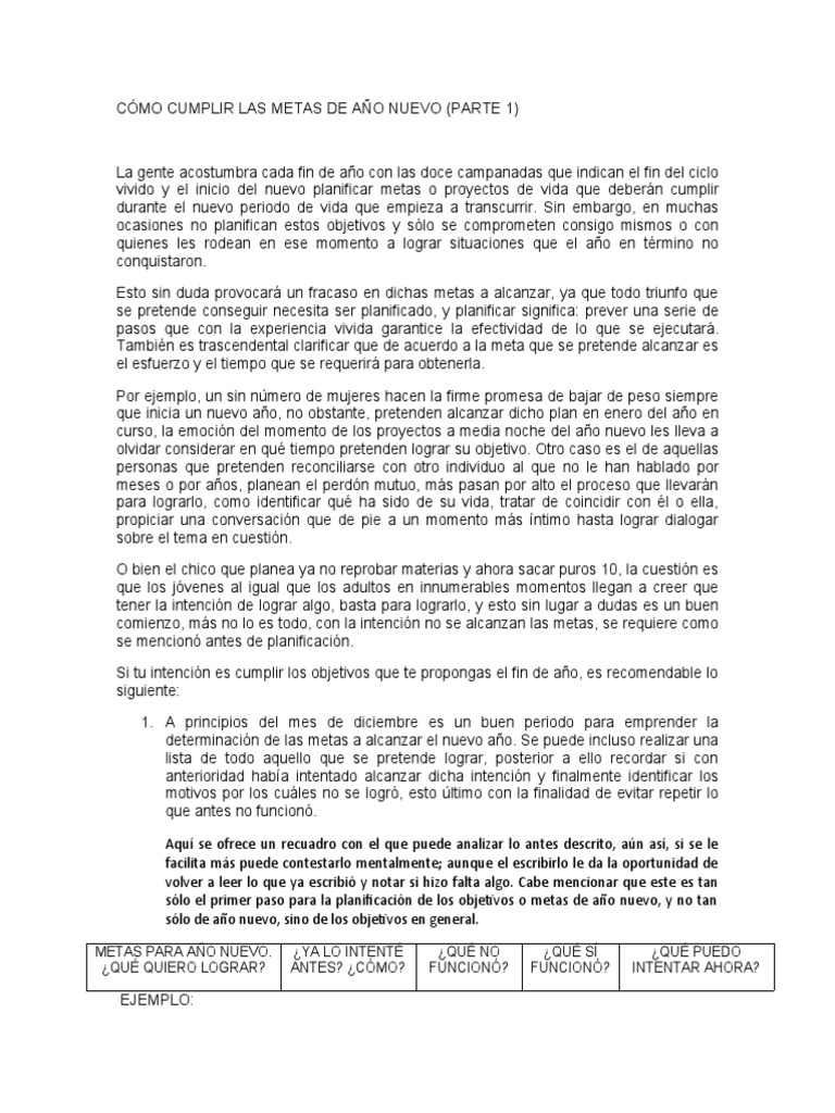 Cómo Planificar Metas de Año Nuevo | PDF | Planificación | Mente