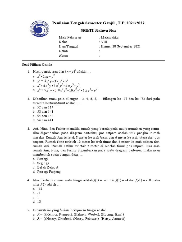Pts Ganjil MTK - Viii | PDF