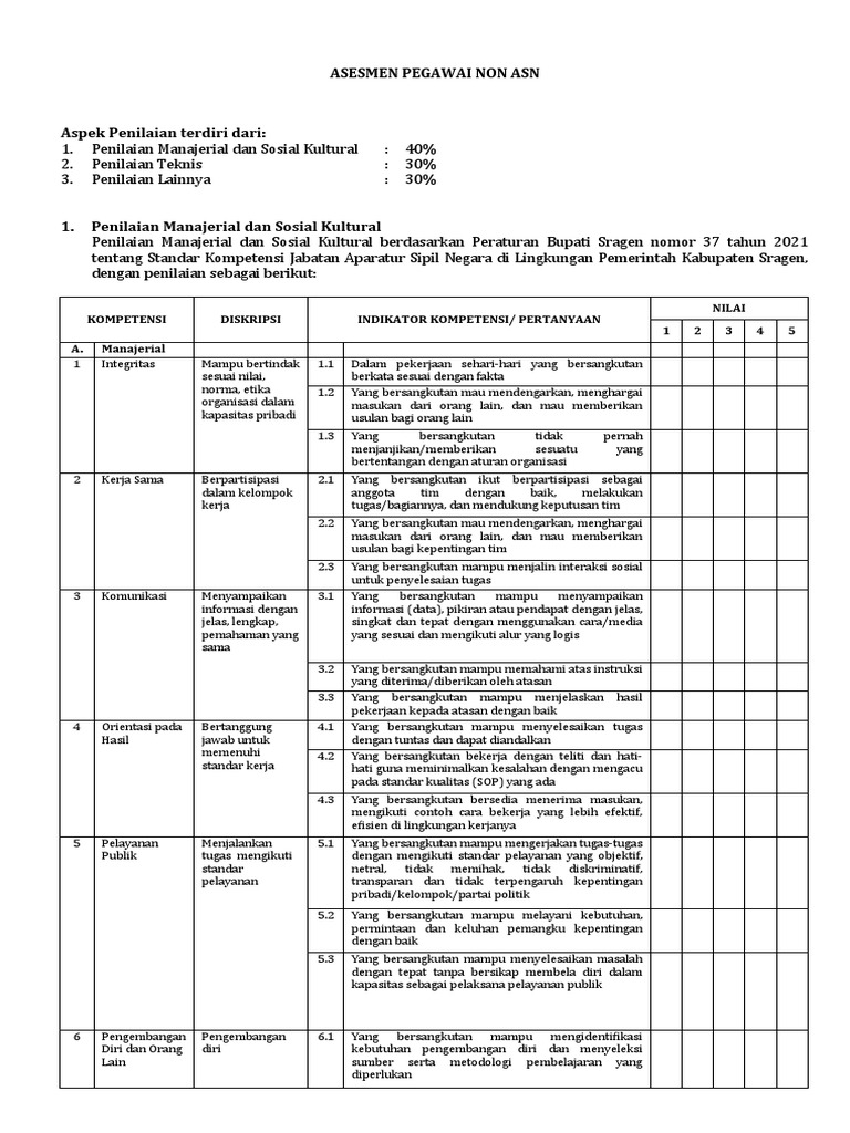 Form Asesmen Pegawai Non ASN | PDF