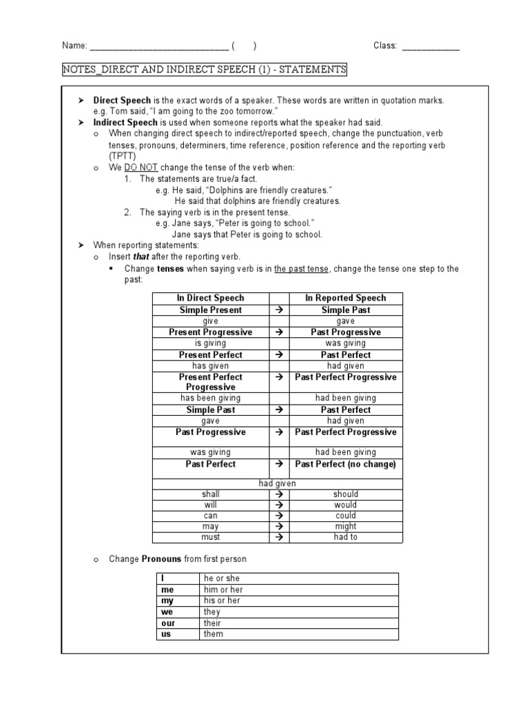 Reported Speech Notes | PDF | Verb | Languages