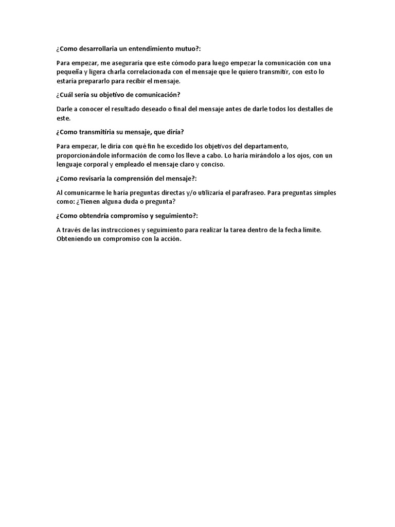 Como Desarrollaria Un Entendimiento Mutuo | PDF