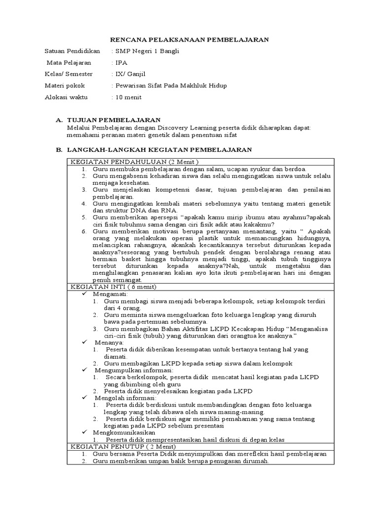 RPP Pewarisan Sifat | PDF
