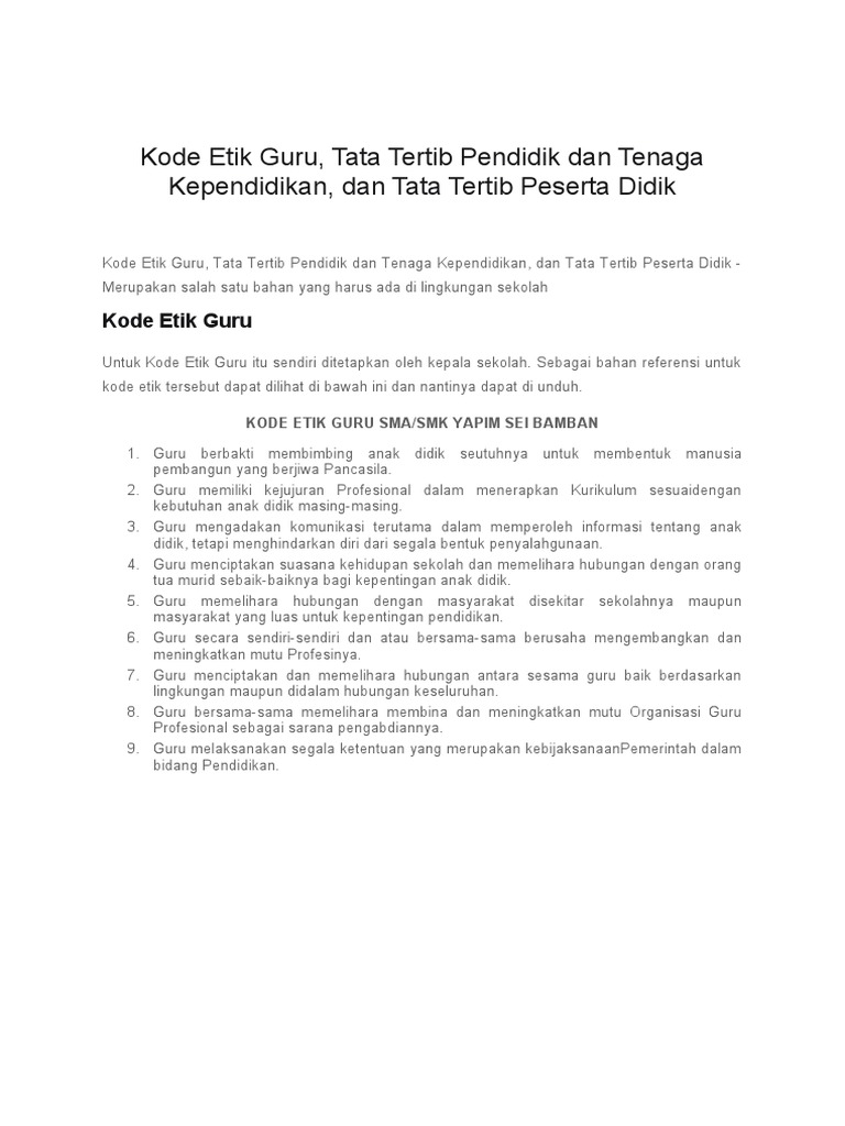 Kode Etik Guru | PDF