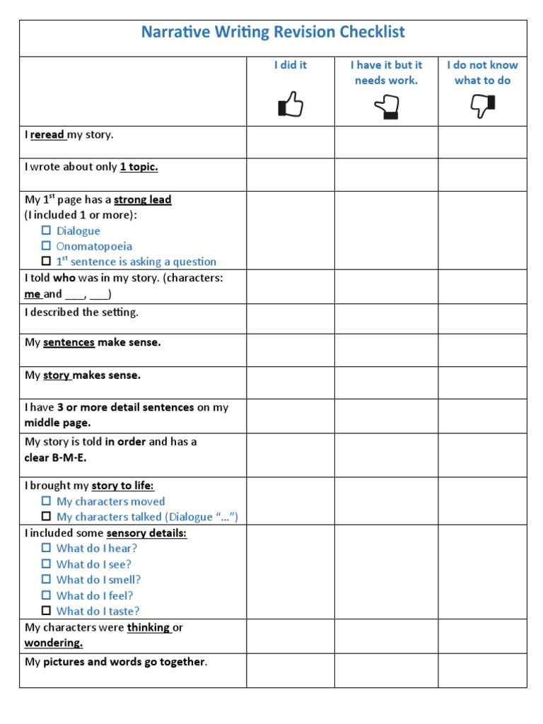 Narrative Revising Checklist | PDF