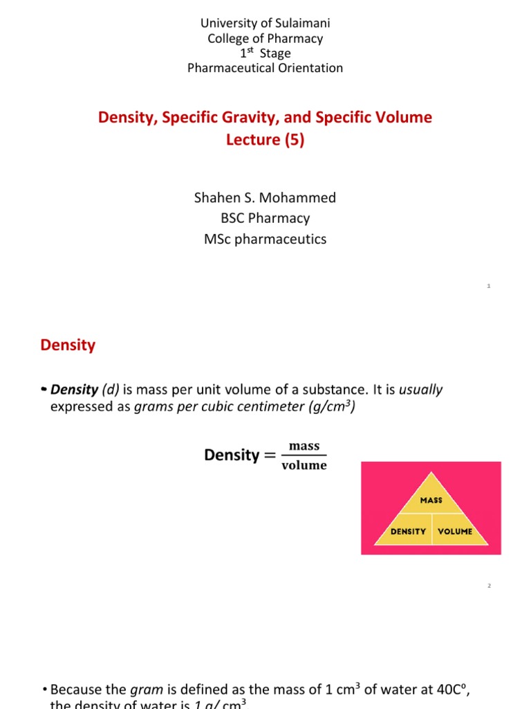 Density, Specific Gravity, and Specific Volume Lecture | PDF | Density | Weight