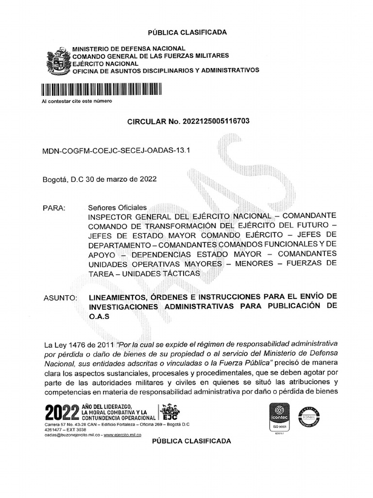 CIRCULAR No. 2022125005116703 DEL 30 MAR 2022 | PDF