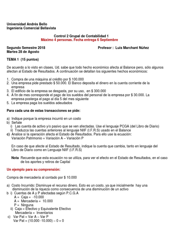 Control Grupal 2 Contabilidad I | PDF | Estado de resultados | Contabilidad